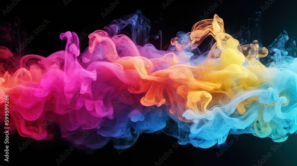 Rainbow smoke. Colored Mist. Ink water. Rainbow color vapor cloud on ...