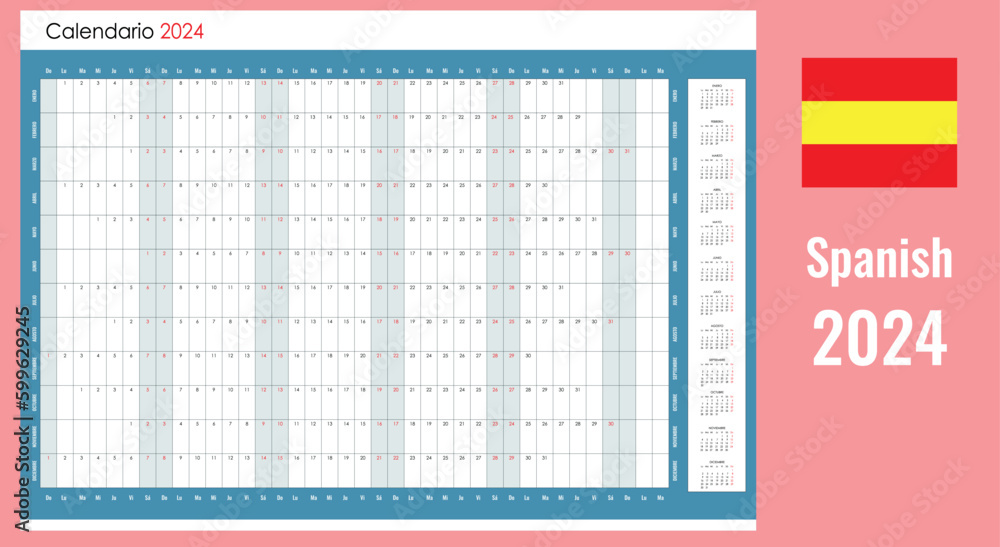 Planner calendar for 2024. Wall organizer, yearly template. One page ...