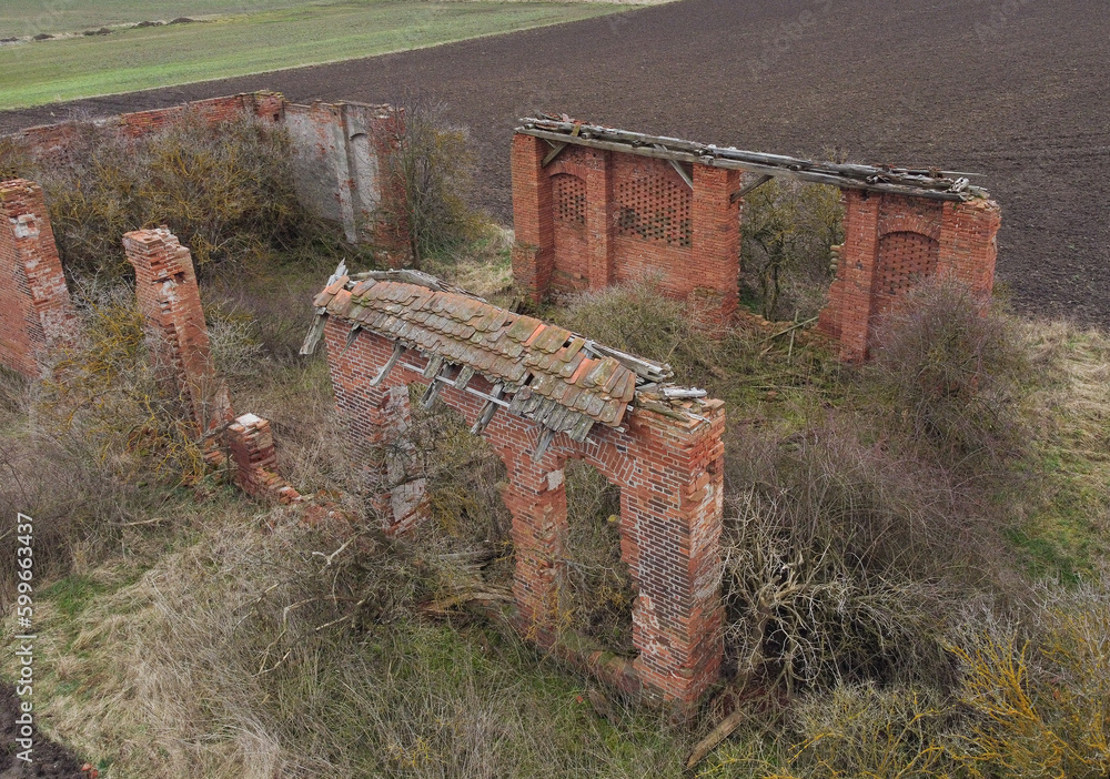 Brick arcs barn ruin ruined derelict abandoned village countryside farm ...