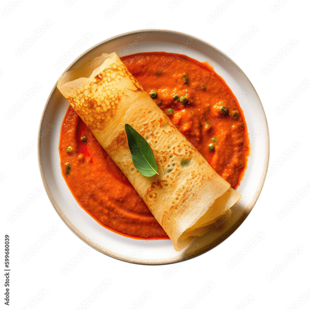 Mysore Masala Dosa Indian Dish On White Plate. Isolated On A ...
