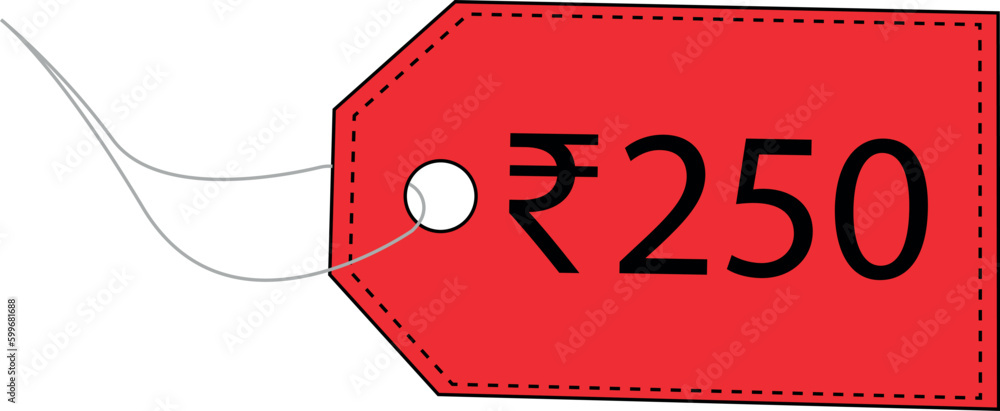 Two hundred and fifty rupees. 250 rupees. Indian rupees. Label price ...