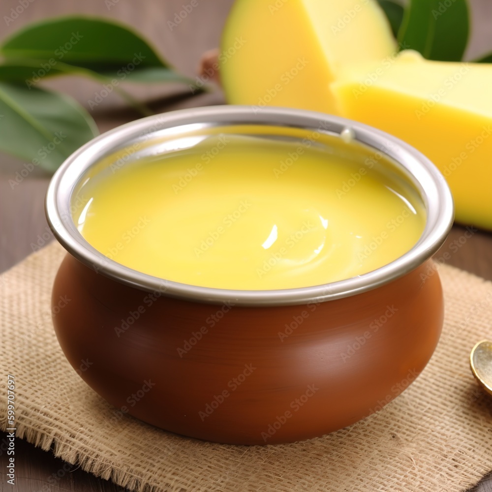 Bowl of ghee, clarified butter, Generative Ai Stock Illustration ...