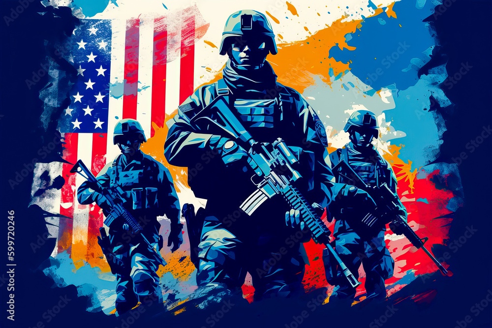USA army soldiers, graphic design. Generative AI Stock Illustration ...