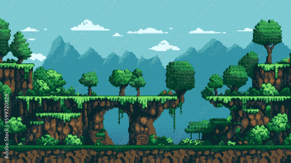 pixel art game level background, 8 bit, landscape, arcade video game ...