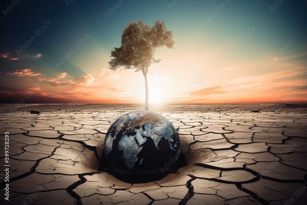 Planet earth climate change tree concept created with generative AI ...