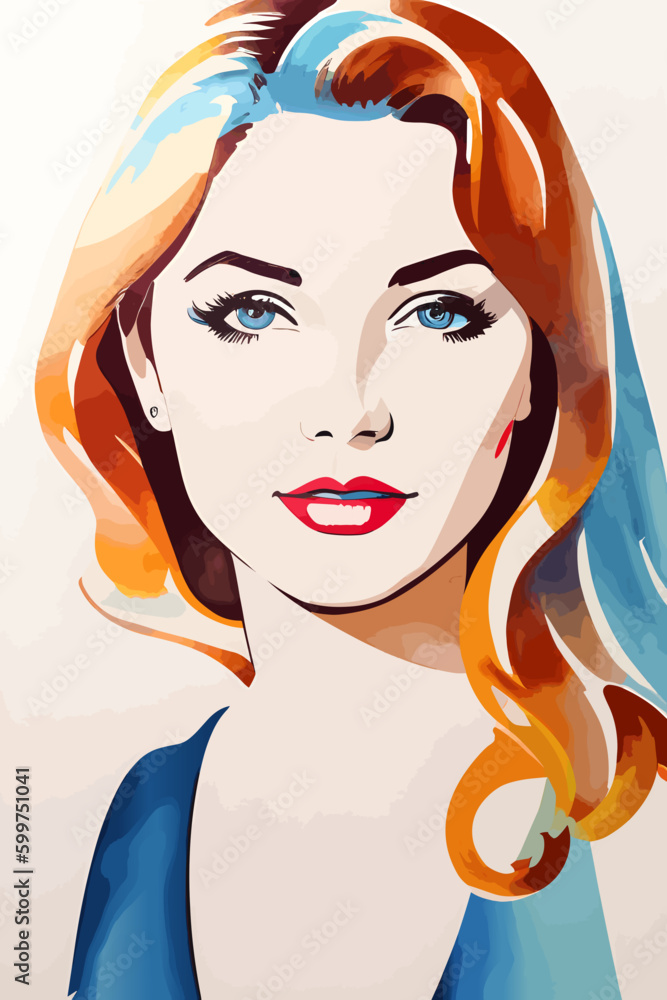 White woman smiling portrait vector illustration Stock Vector | Adobe Stock