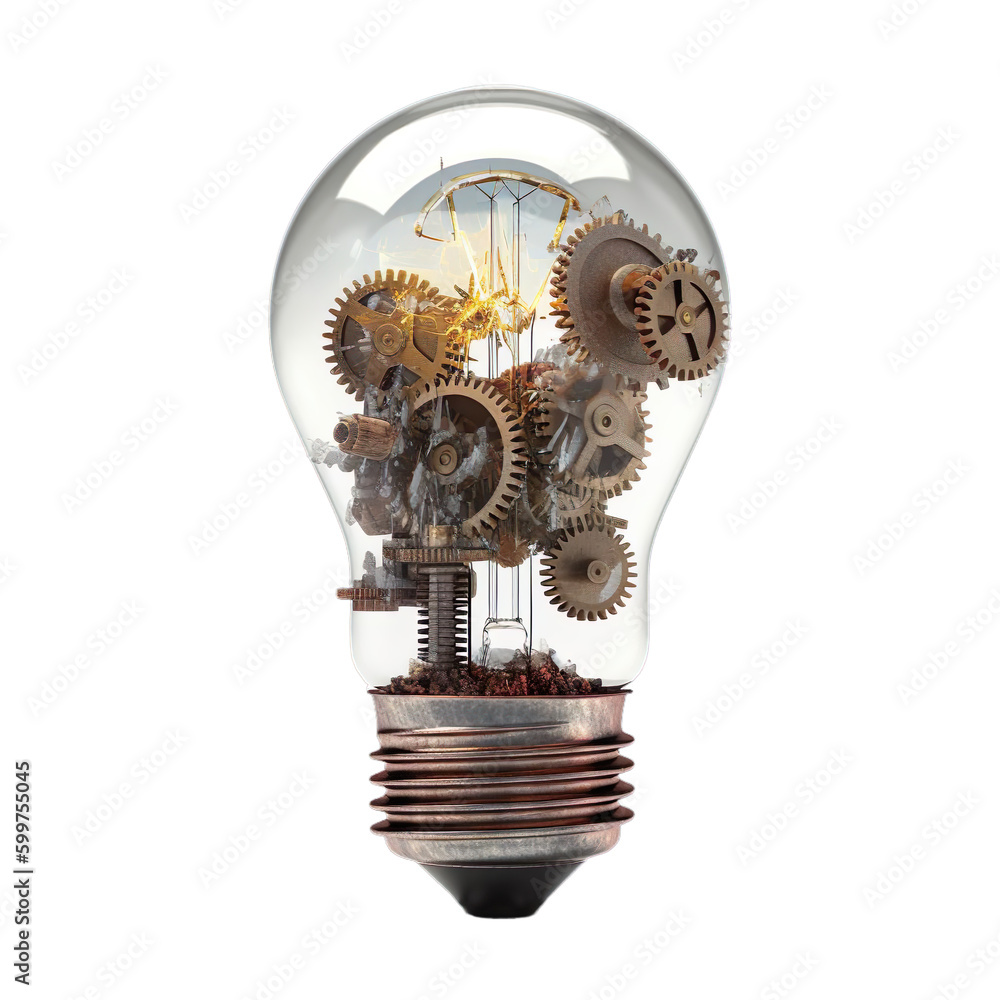 Transparent light bulb with gears Stock Photo | Adobe Stock
