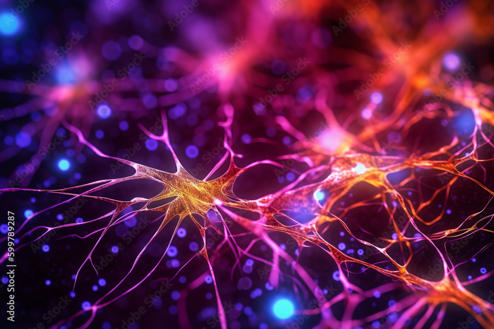 A micrograph image of synapses in the brain, with a dark background and ...