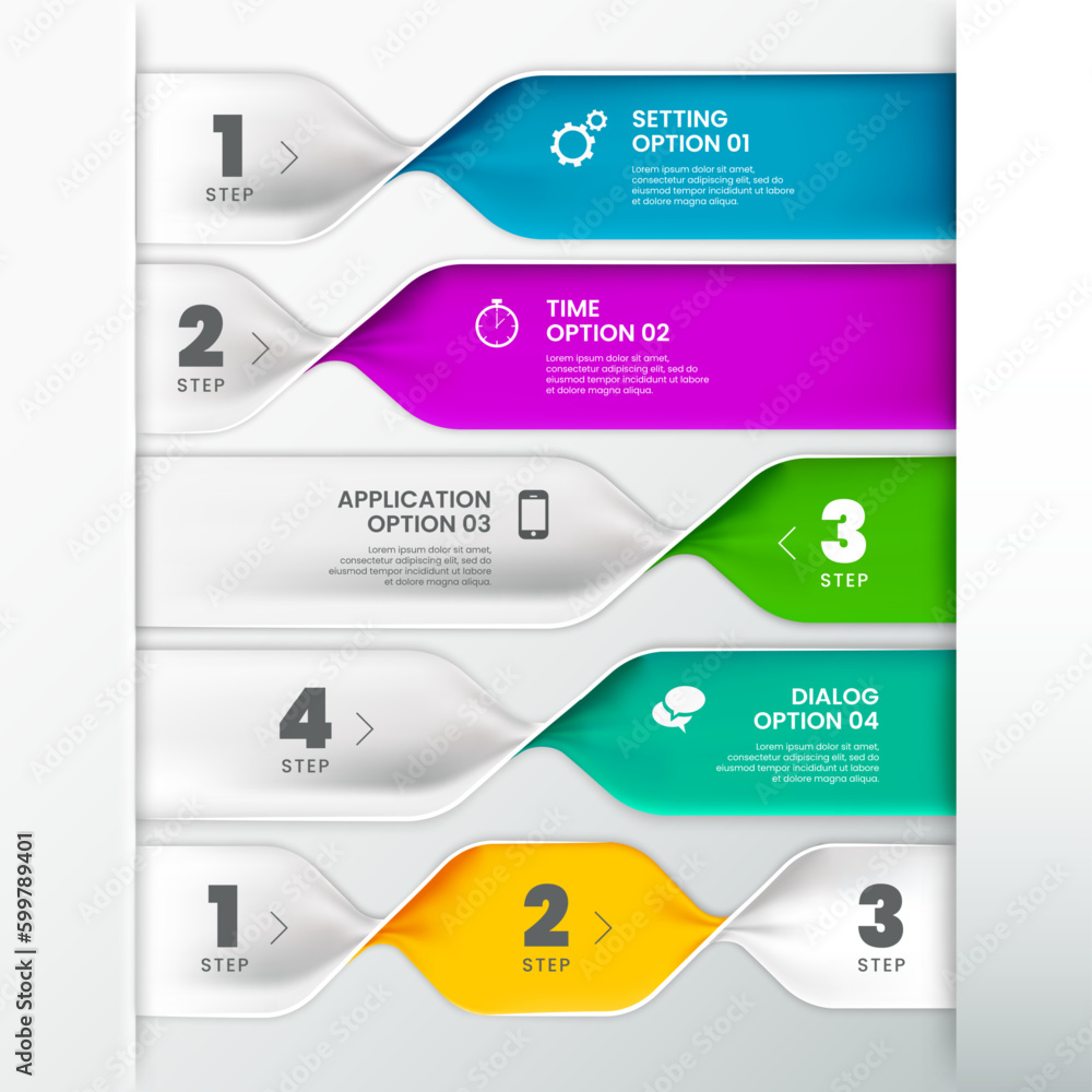 Spiral banners. Step process diagram. Business presentation design. Flowchart infographic ...