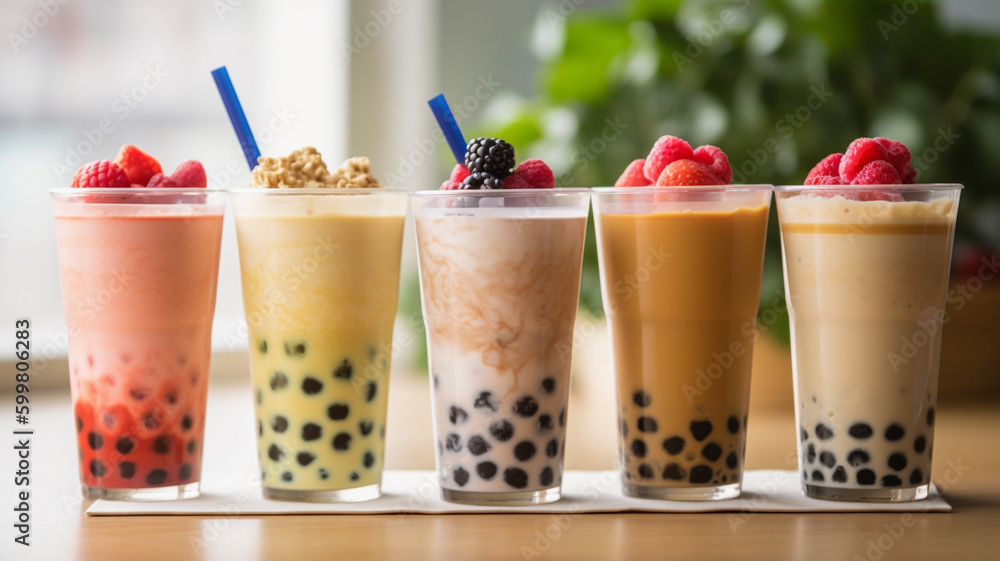 food photography of varieties of bubble milk tea. fresh style. sony ...