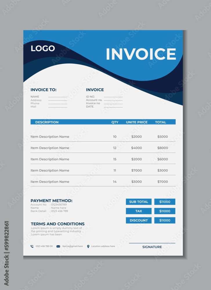 Invoice template design, billing cash voucher, money receipt cash memo ...