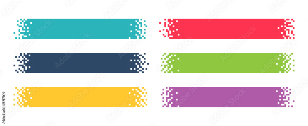 Pixel banner. Header, footer color layout with mosaic edges. Horizontal ...