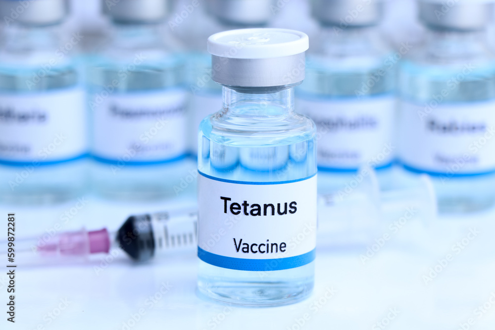 Tetanus vaccine in a vial, immunization and treatment of infection ...