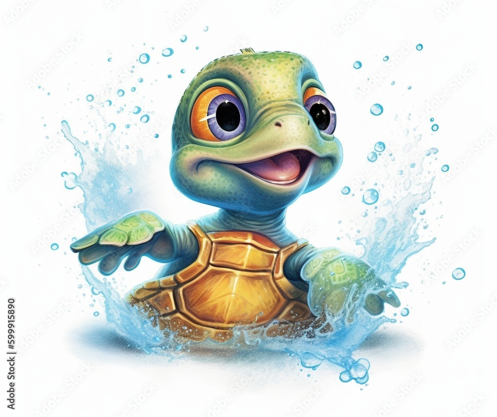 Dibujo infantil de una tortuga feliz Stock Illustration | Adobe Stock