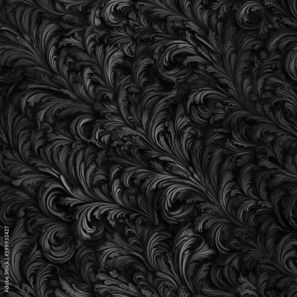 An AI generative black and silver floral pattern featuring detailed ...