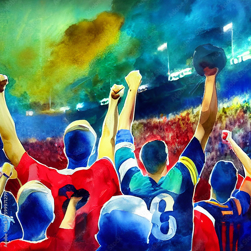 Soccer hooligans cheering during the game. Soccer fans. Football ...