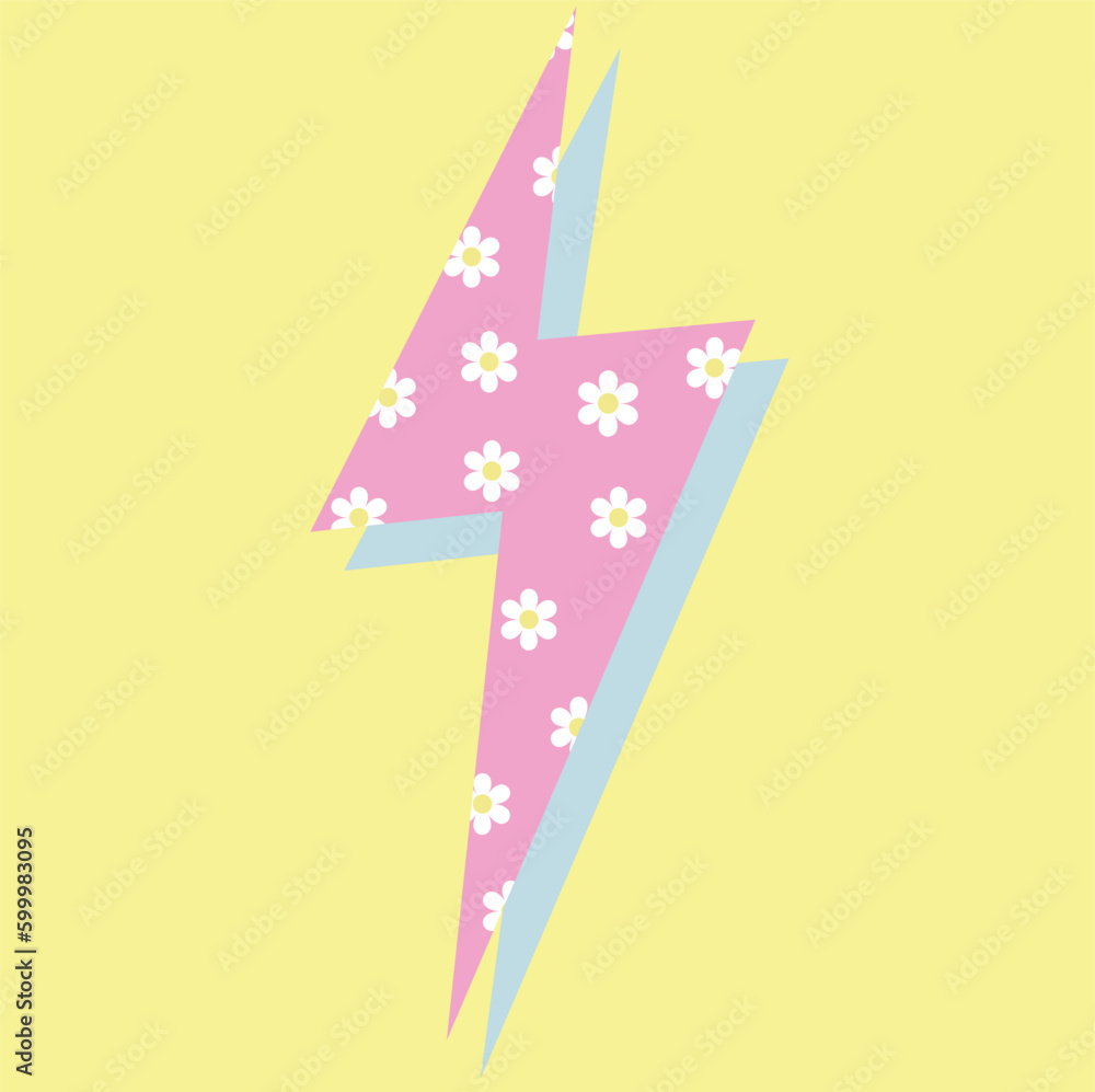 pink lightning bolt with flower pattern and drop shadow, editable ...