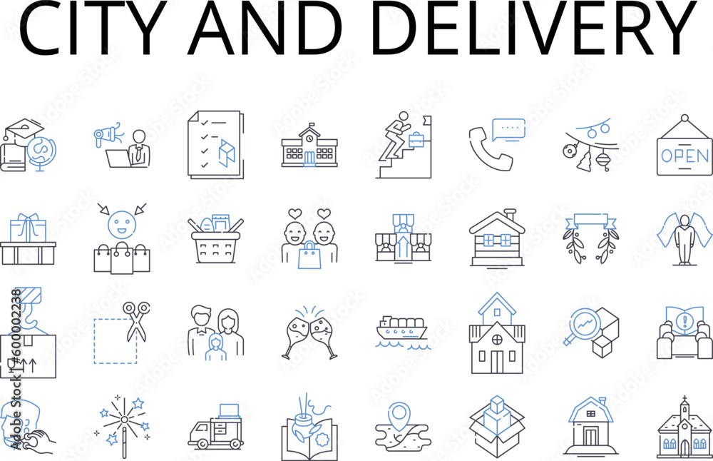 City and delivery line icons collection. Metropolitan, Urban, Municipal ...