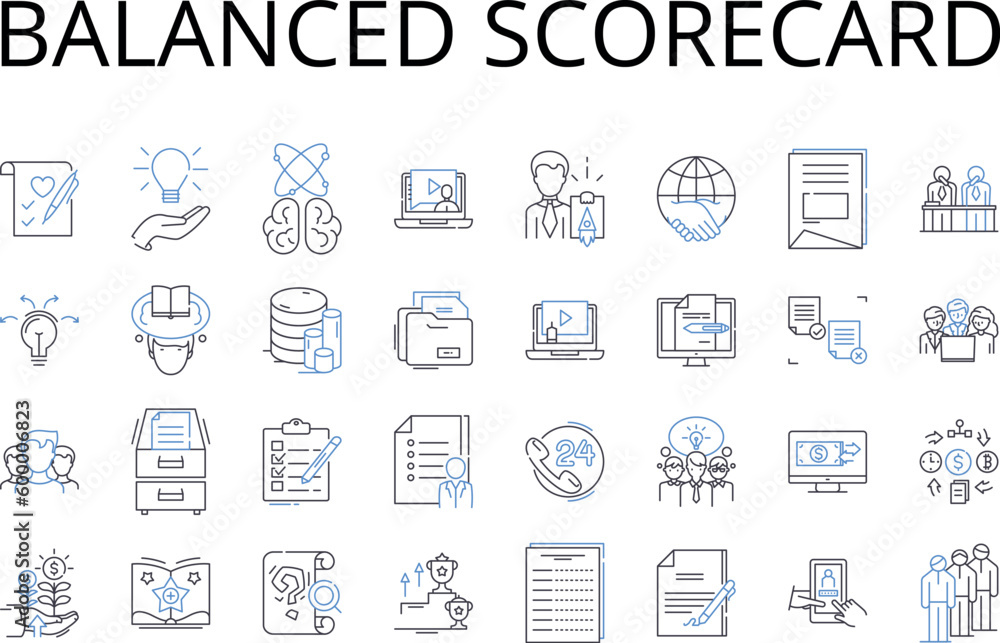 Balanced scorecard line icons collection. Risk assessment, Decision ... Balanced scorecard line icons collection. Risk assessment, Decision ...
