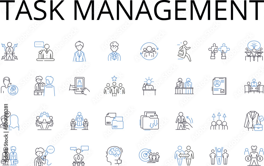 Task management line icons collection. Time management, Project ...