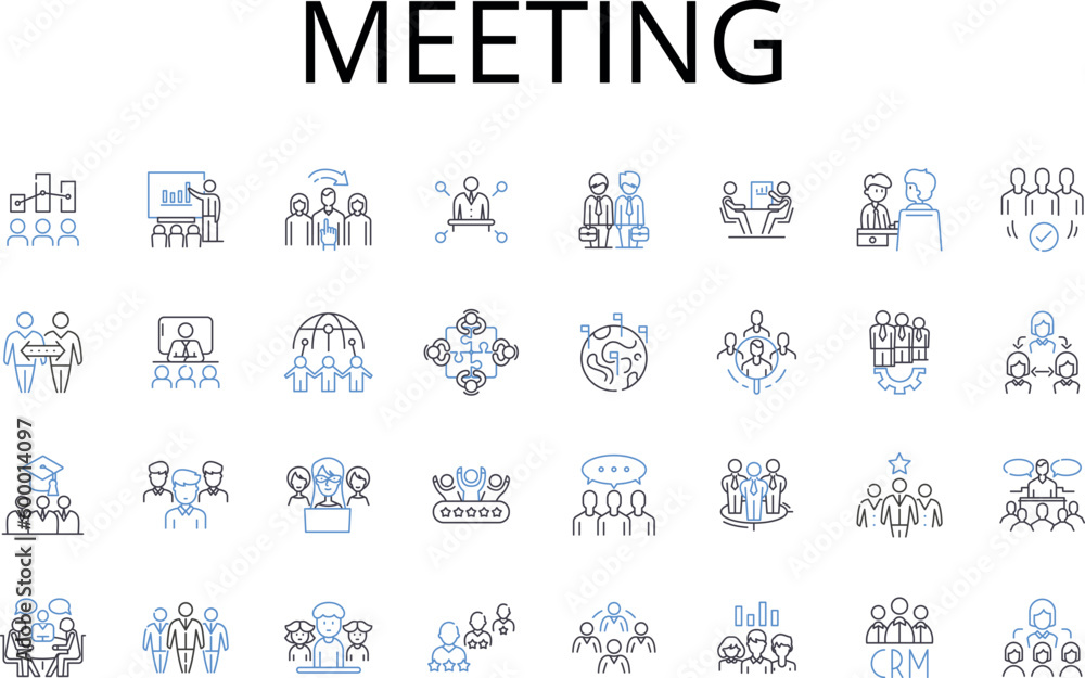 Meeting line icons collection. Conference, Assembly, Session, Gathering ...
