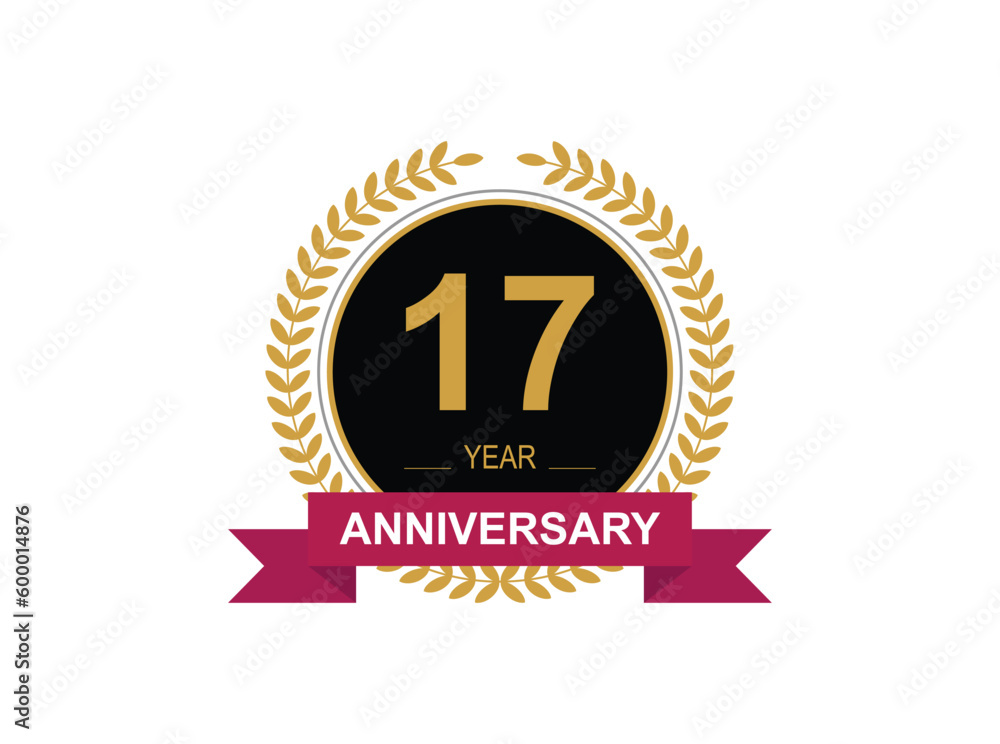 17th Anniversary Celebration. Anniversary logo design with golden color ...