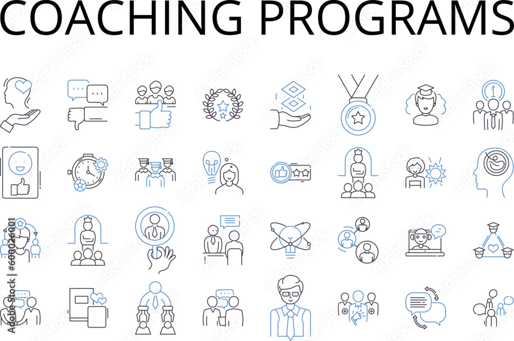 Coaching programs line icons collection. Leadership training ...