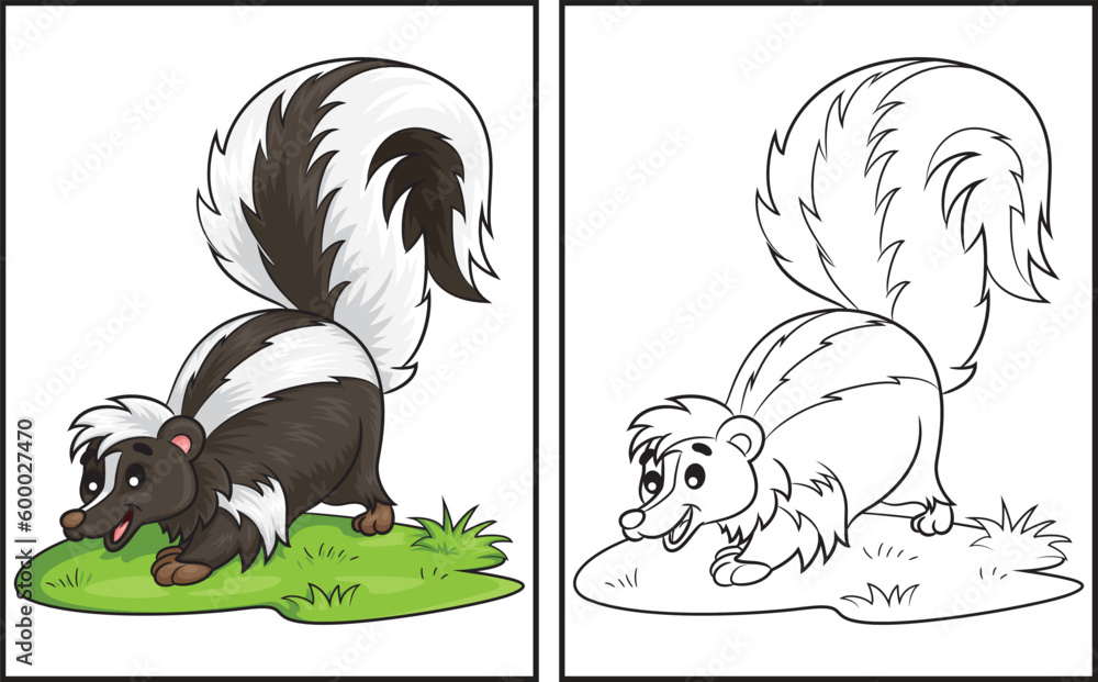 Coloring book cute skunk. Coloring page and colorful clipart character ...