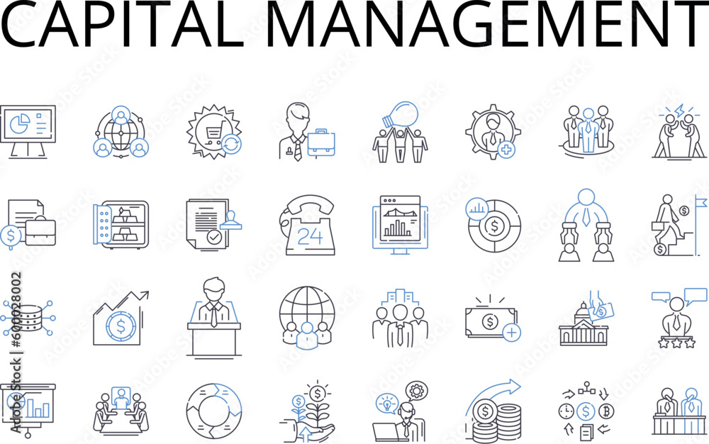 Capital management line icons collection. Budget control, Fiscal ...