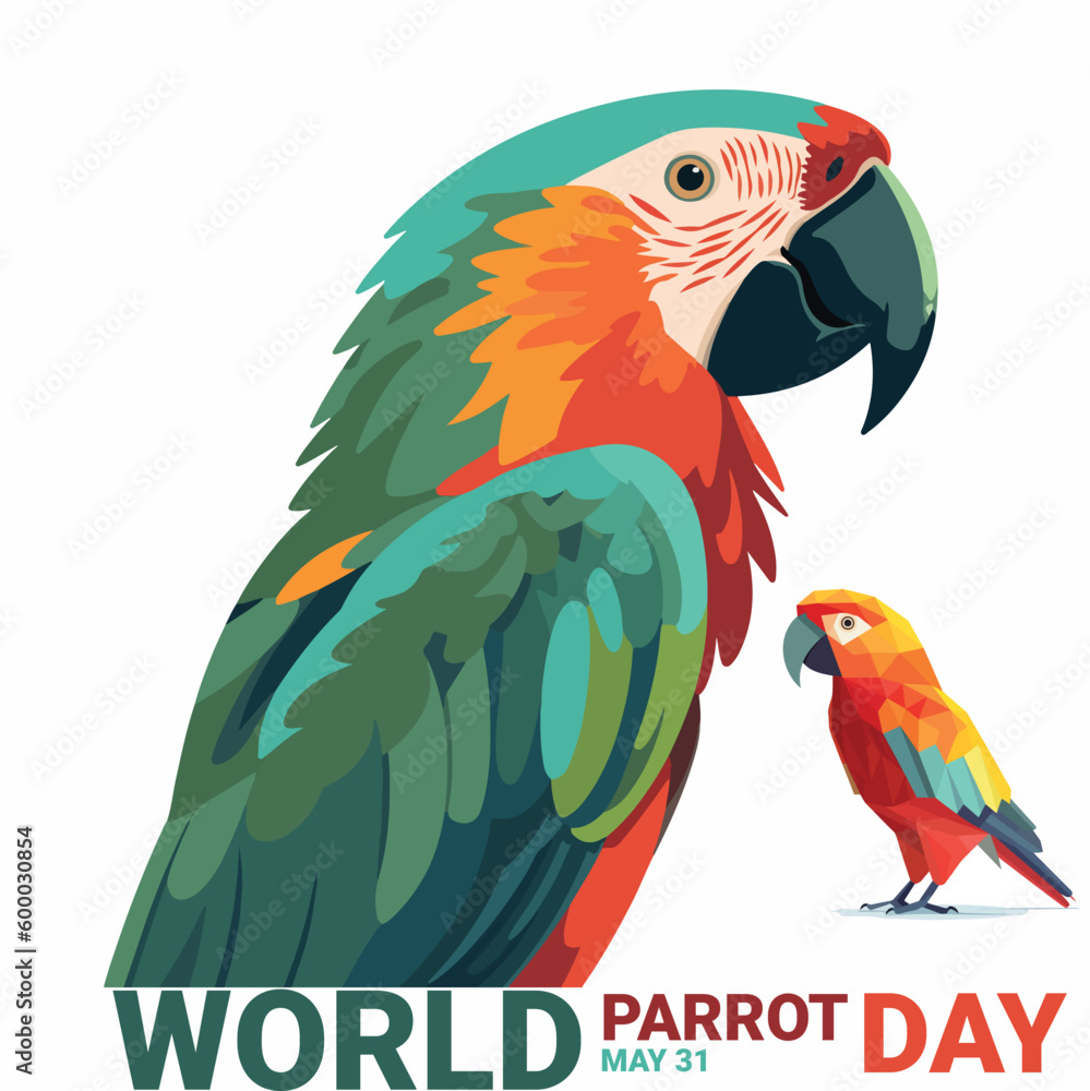 vector of two colorful parrot bird with bold text world parrot day may ...