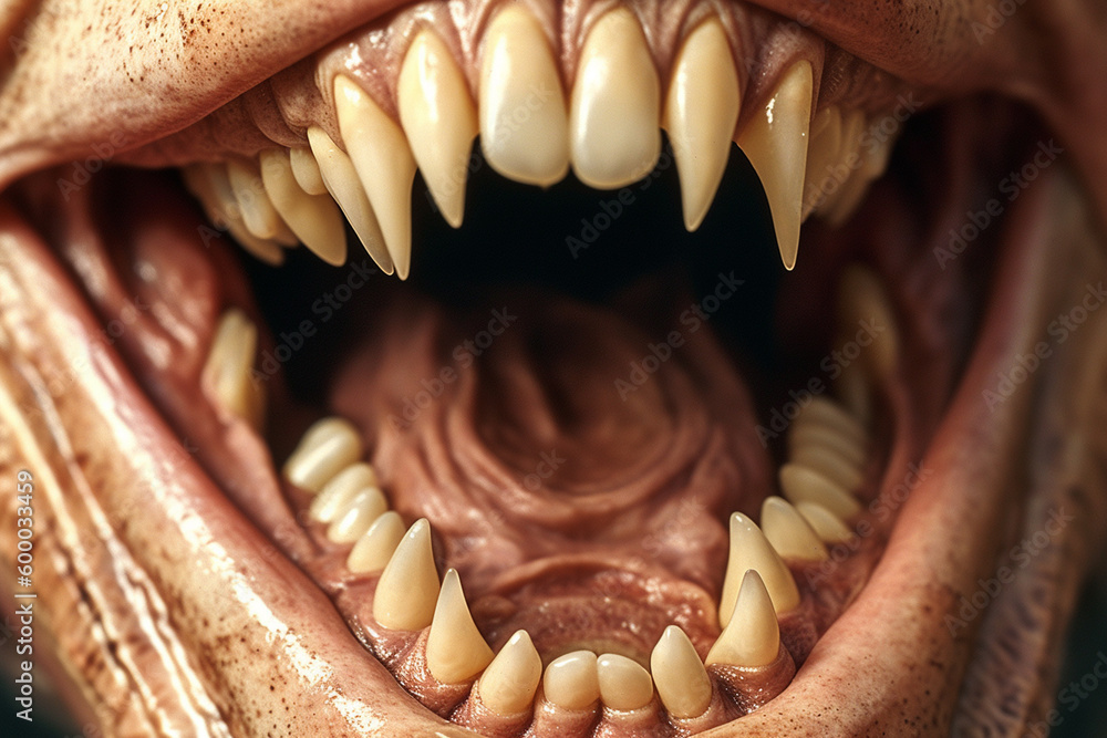 abstract fictional scary scary horror mouth with sharp teeth like a wild animal. Generative AI ...