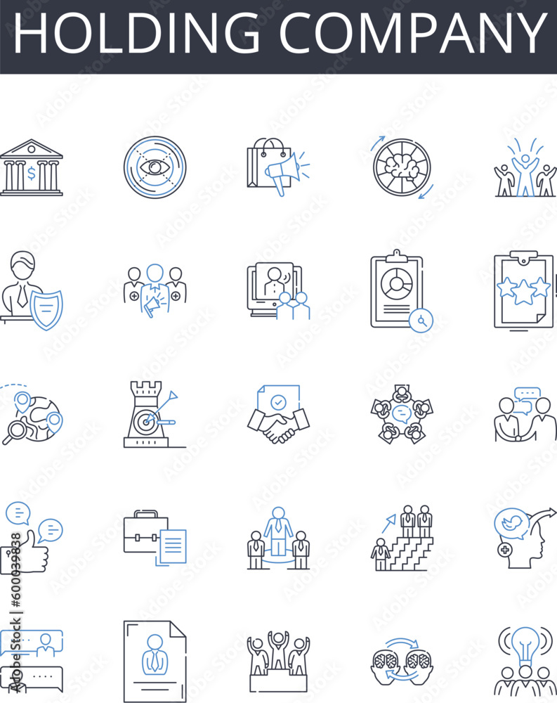 Holding company line icons collection. Parent corporation, Control ...