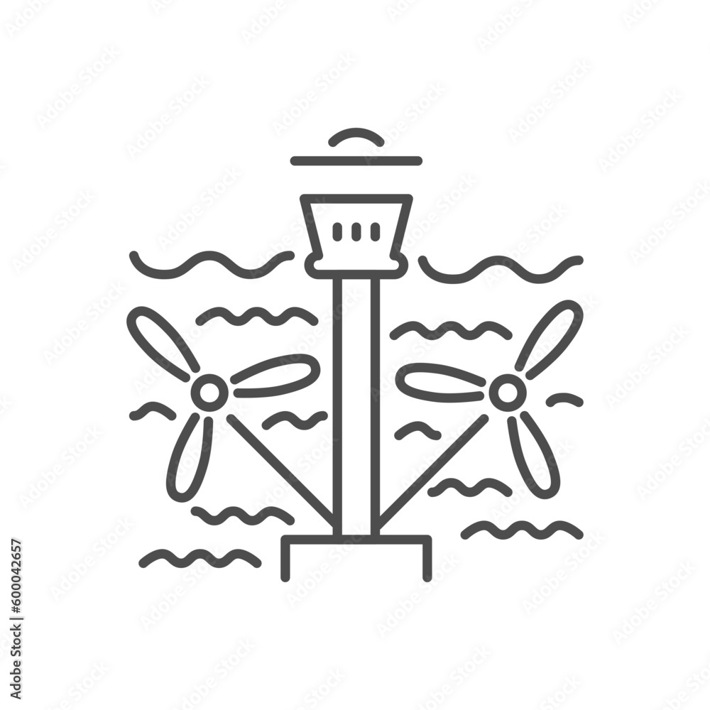 Tidal energy related vector linear icon. Hydropower resource. Vector ...