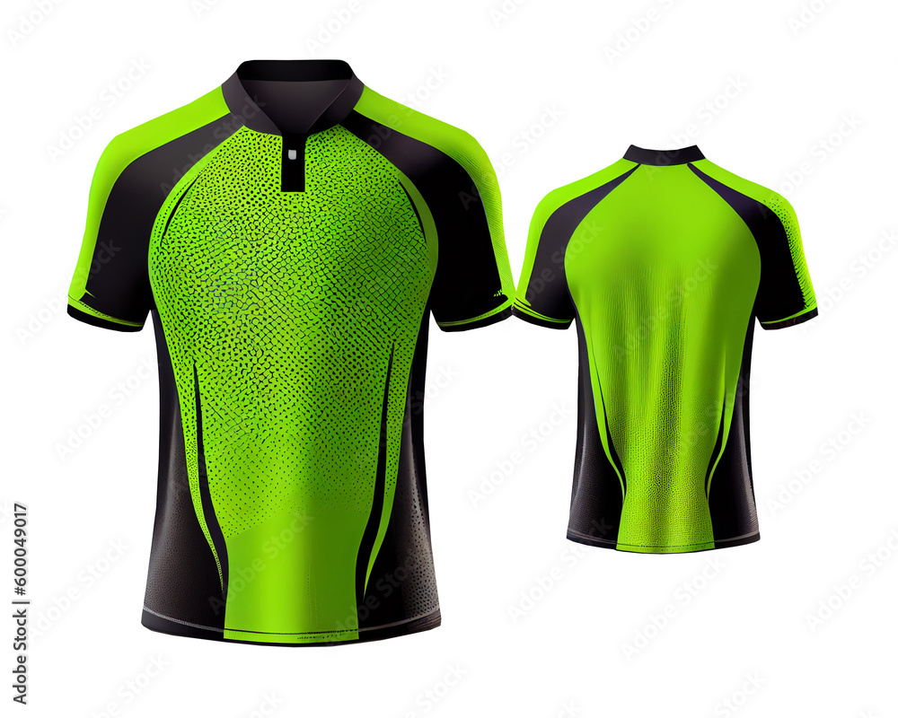 Mock up lime green jersey with black panels and chest shape, isolated ...