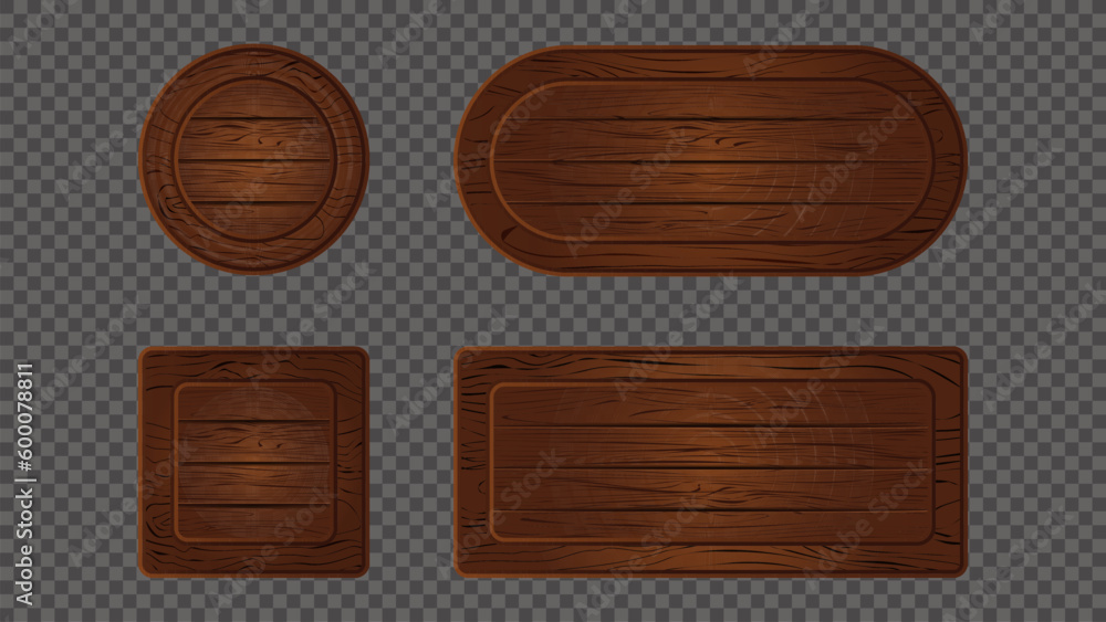 Wooden game sign board cartoon banner. Wood texture ui plank isolated ...