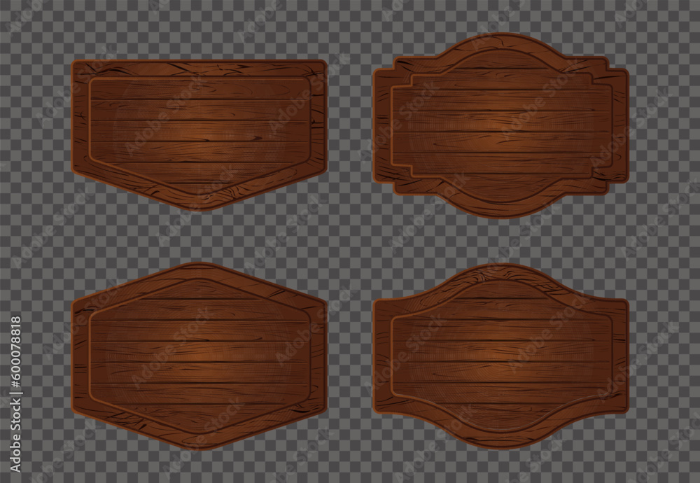 Cartoon wooden game sign board panel. Vector vintage ui signboard icon ...