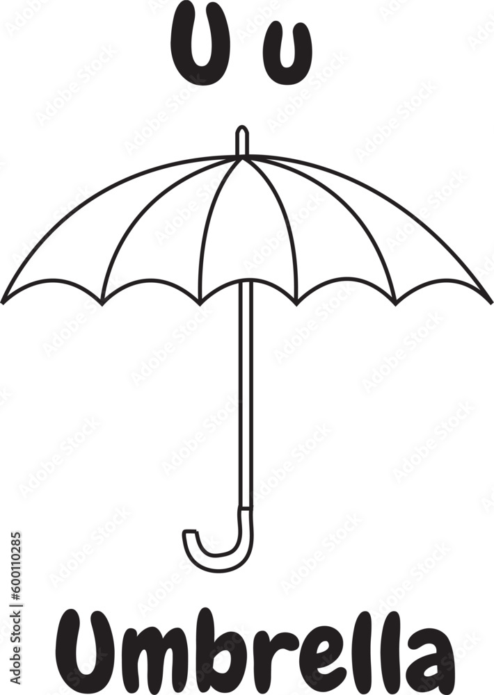 Umbrella icon with English alphabet U letter.For worksheets and ...