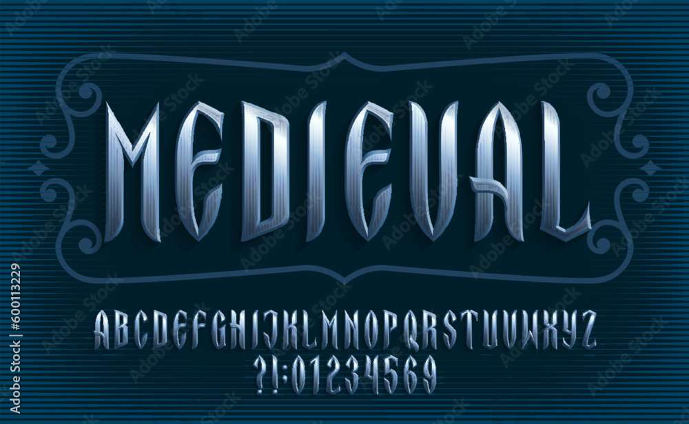 Medial alphabet font. Antique letters and numbers. Stock vector ...