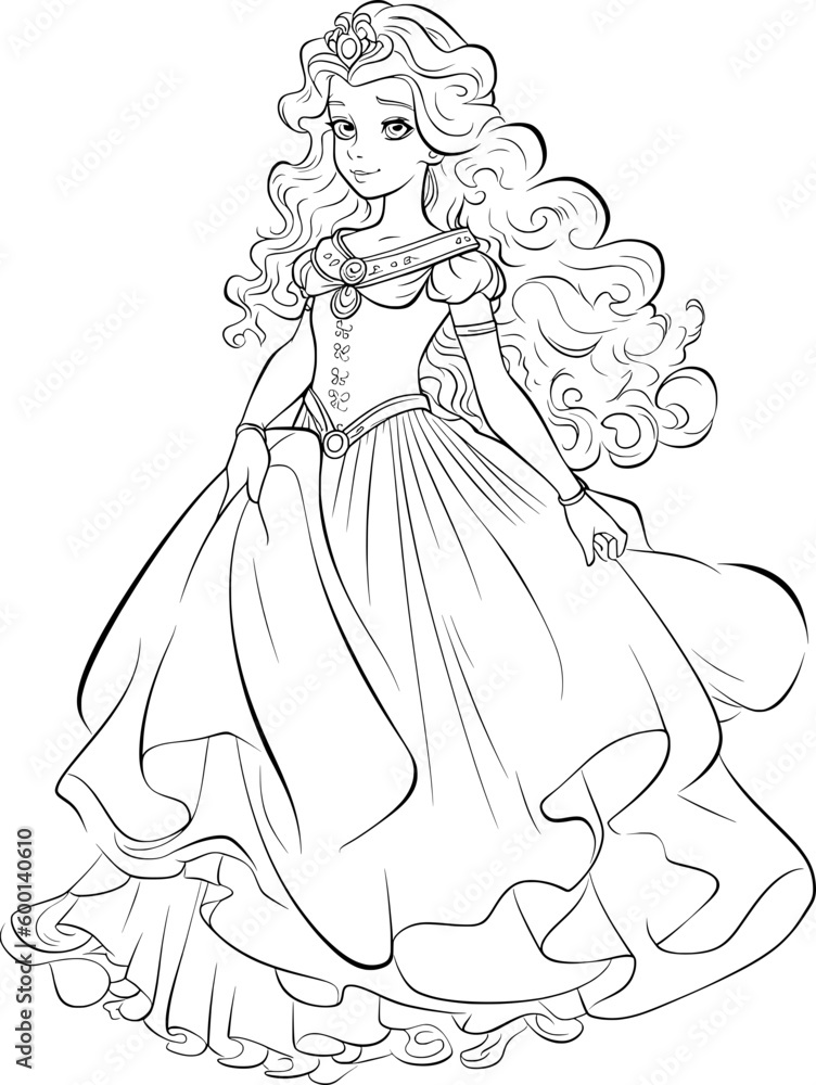 little princess girl coloring book outline stroke illustration baby ...