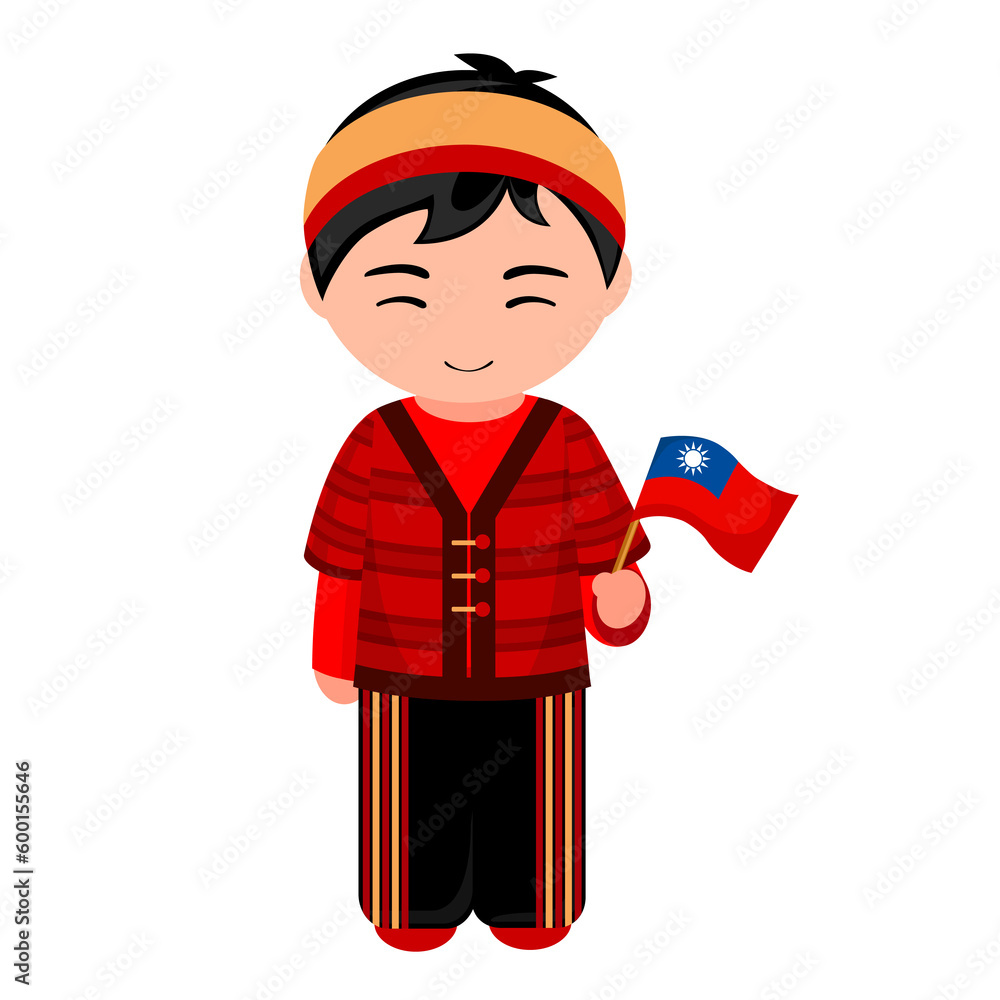 Man in Taiwan national costume. Male cartoon character in traditional ...