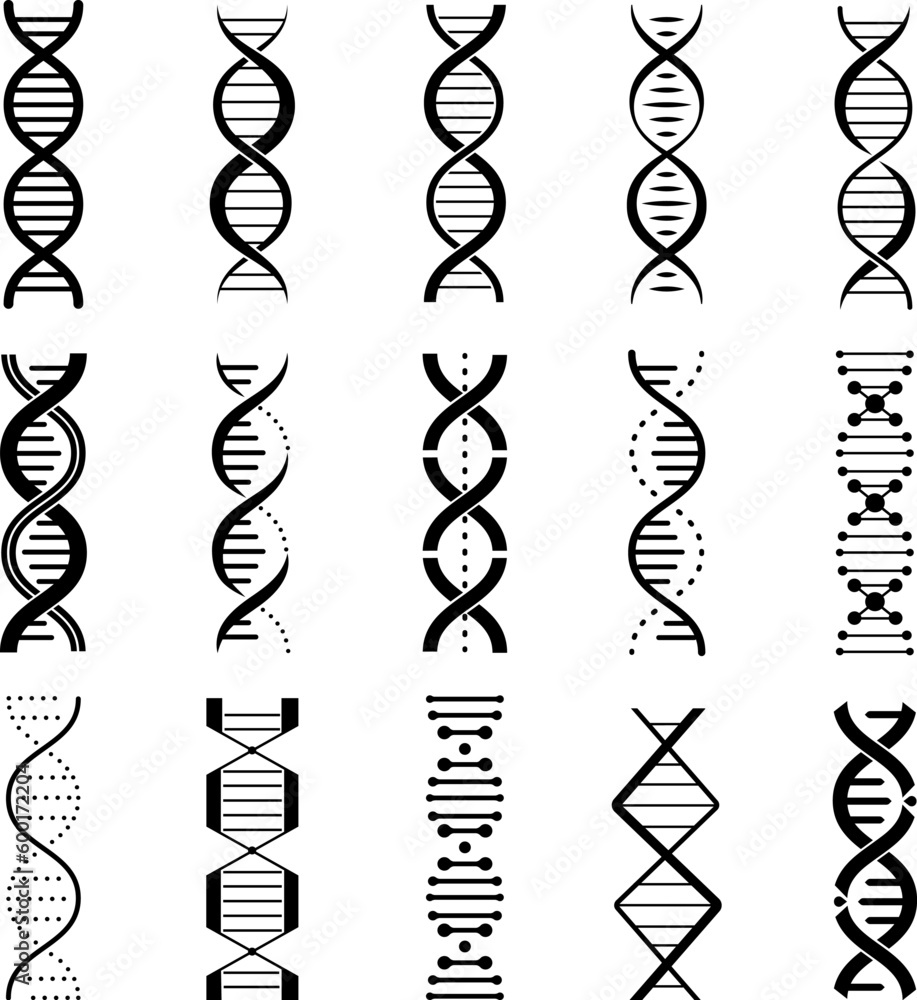 Dna gene icons set. Scientific genes spiral pictograms, isolated helix ...