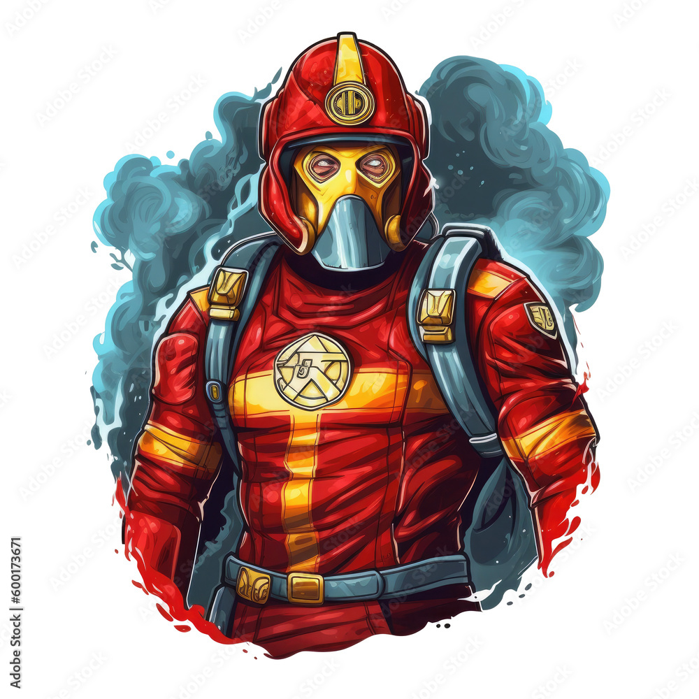 A heroic Firefighter t-shirt design with a superhero theme, featuring a ...