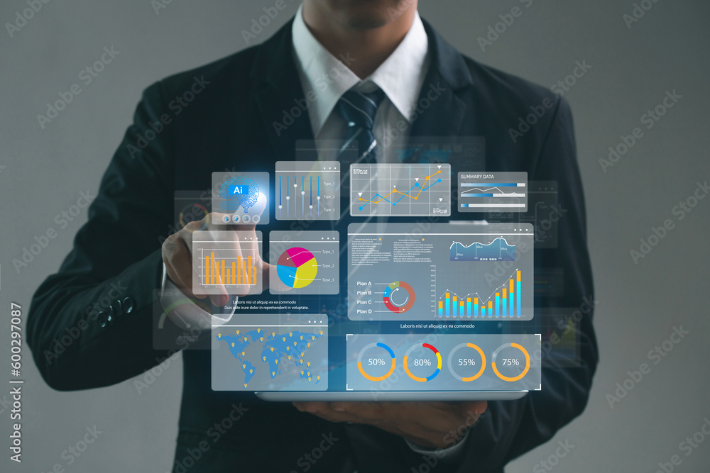 Businessman working with artificial intelligence AI and key performance ...