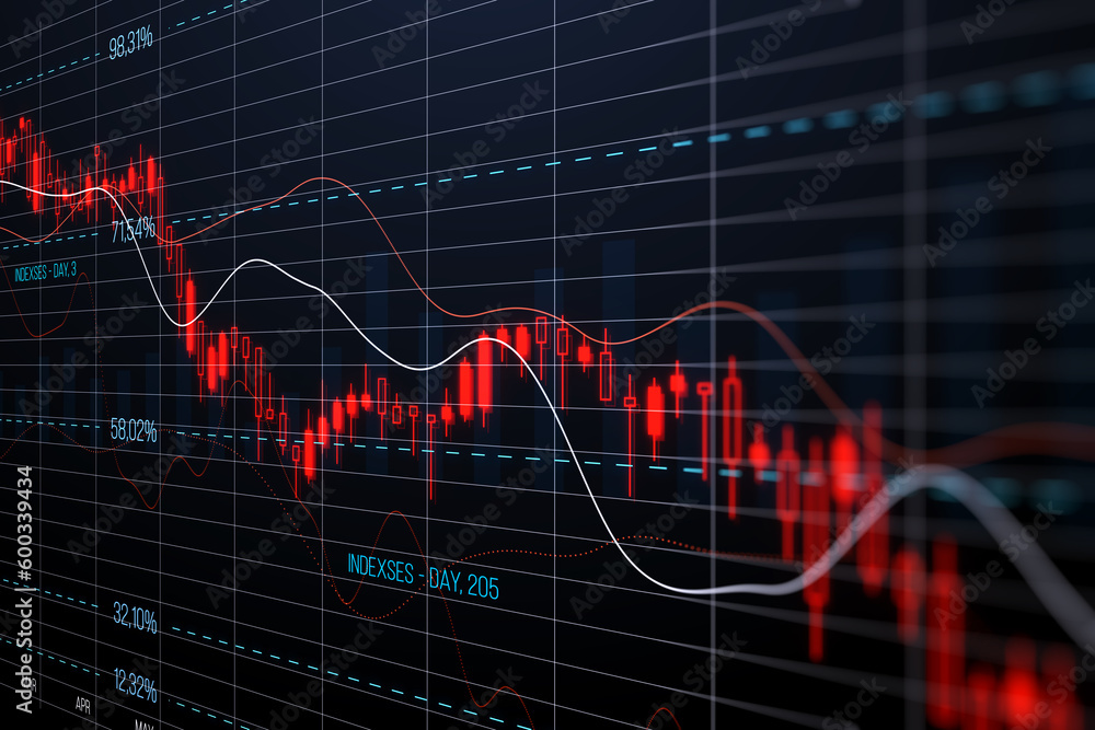 Perspective view of stock market crash and economy crisis concept with ...