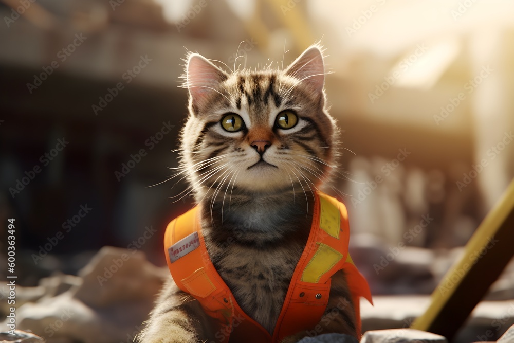 Cute cat in construction outfits on the site working. Created with ...