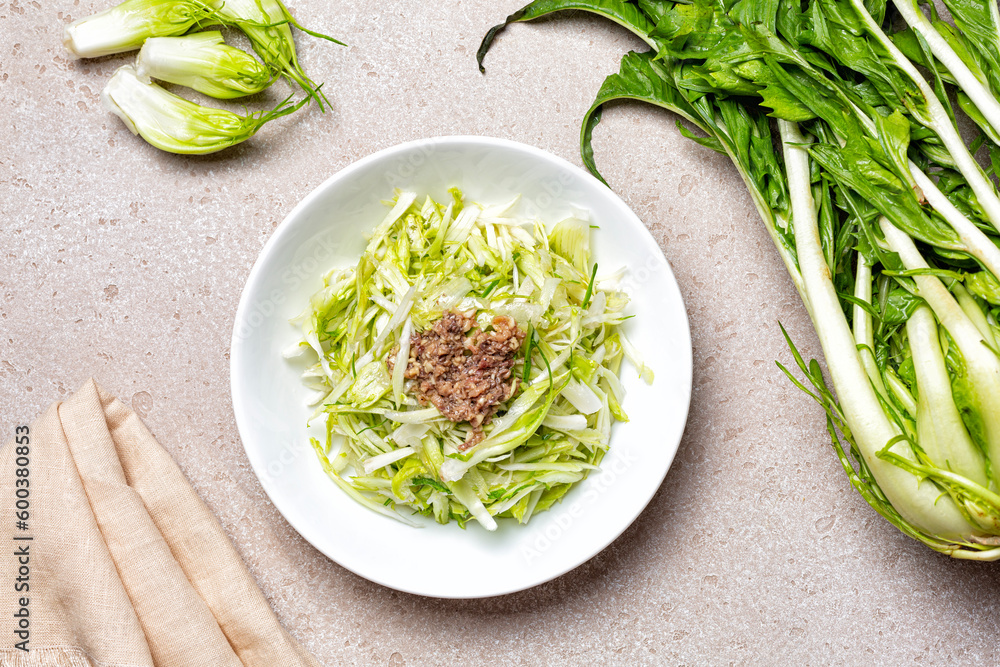 Italian chicory and anchovy salad. Insalata di puntarelle alla romana ...