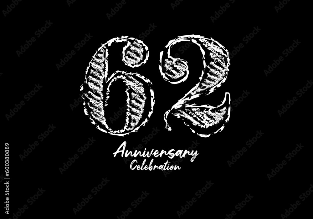 62 years anniversary celebration logotype white vector, 62th birthday ...