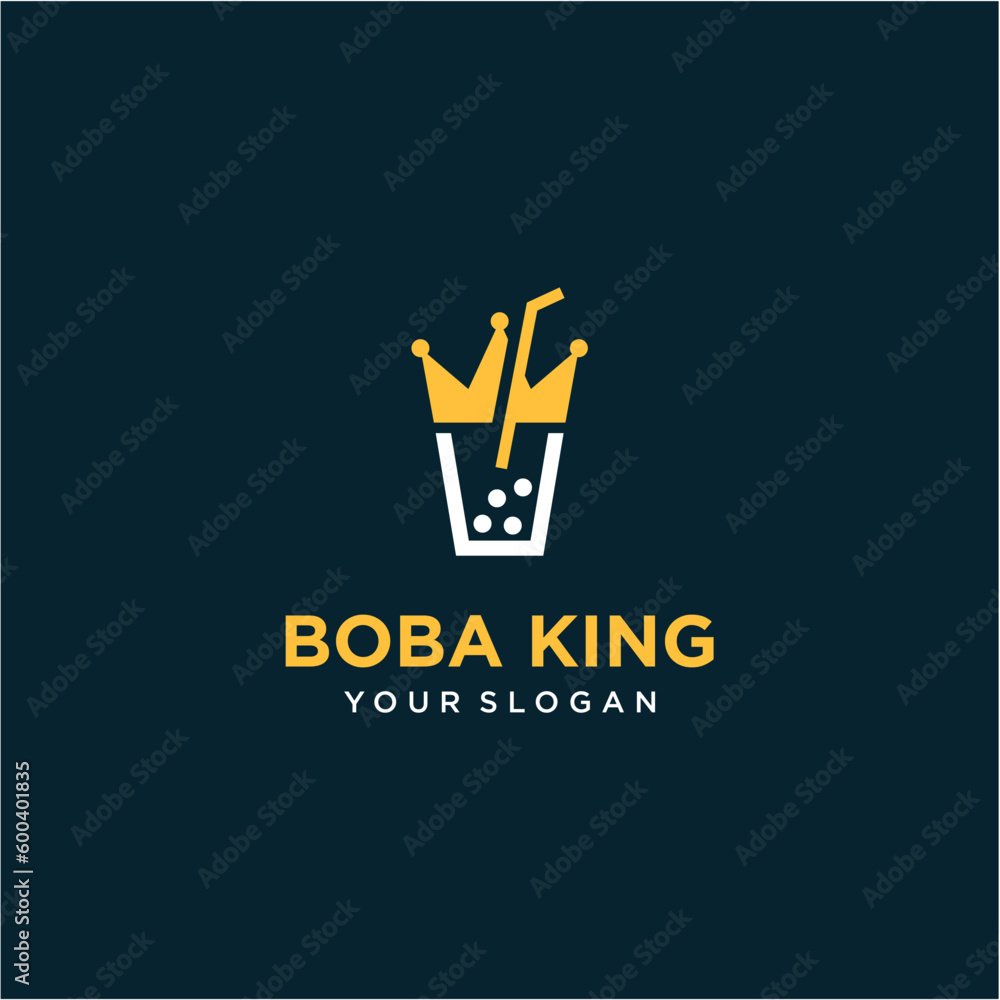 boba logo design with crown or king inspiration Stock Vector | Adobe Stock