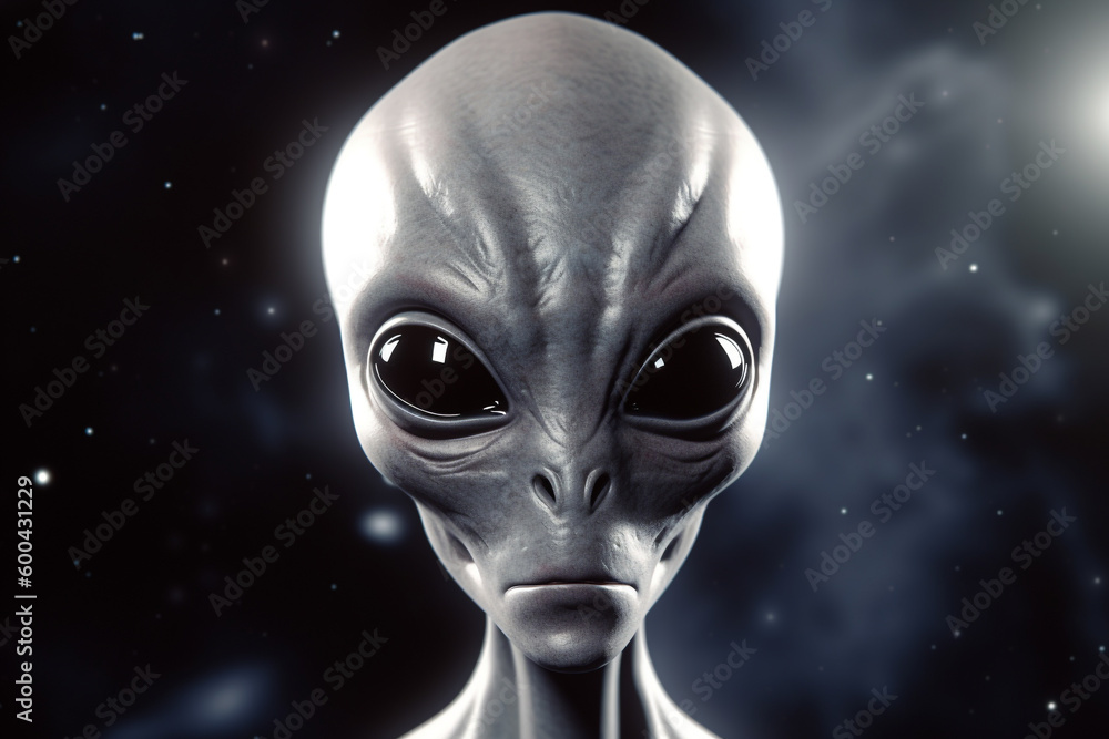 Alien or extraterrestrial, sci-fi, horror concept. Gray alien portrait ...