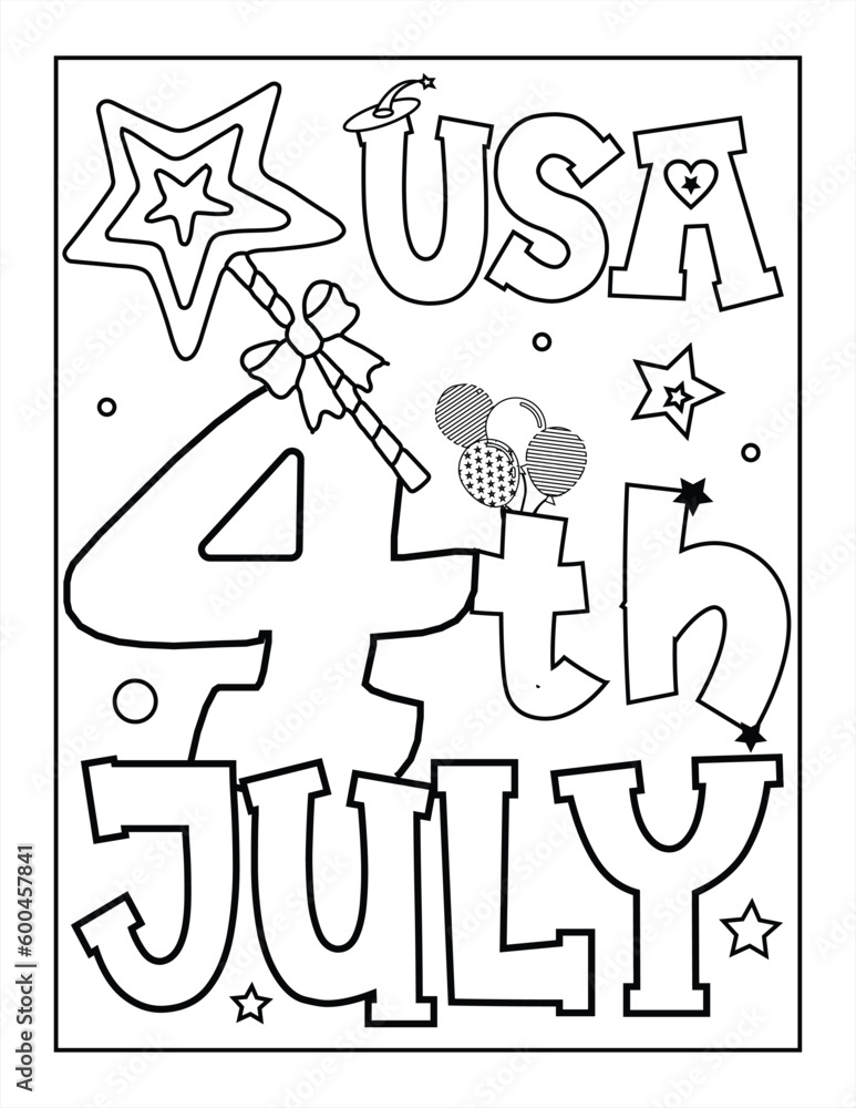 4th of July American Independence Day coloring page for kids and adults ...